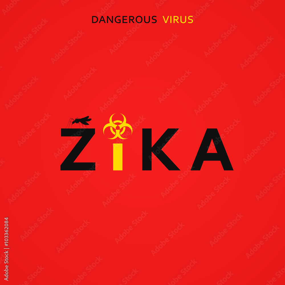 Stop zika. Dangerous virus. Caution virus threat. Mosquitoes infected with microcephaly ...