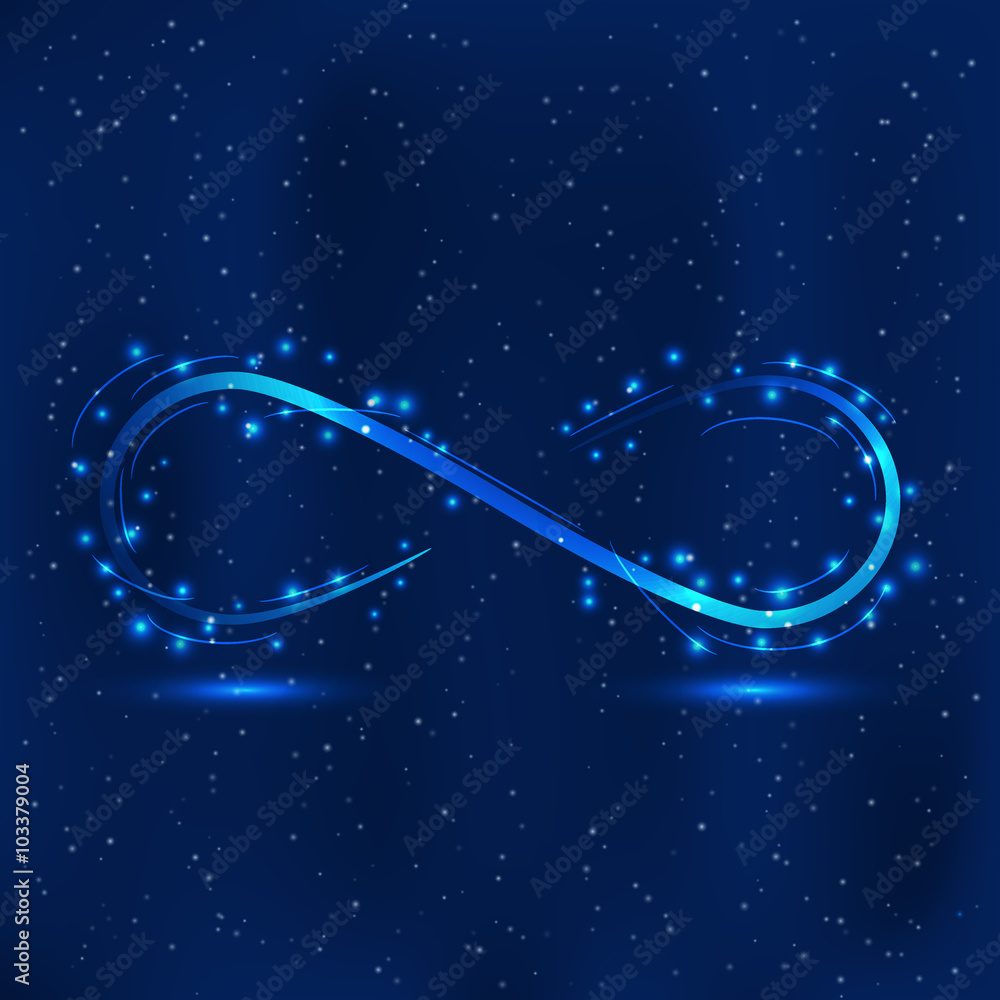 Infinity symbol with bright lights on a deep night background. Vector ...