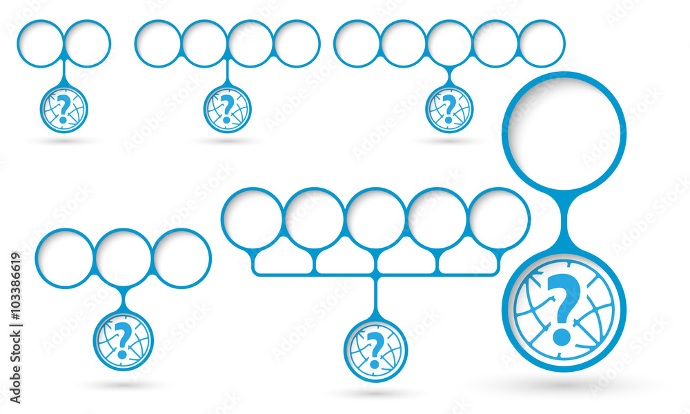 Set of five object with circular text areas and question mark Stock ...