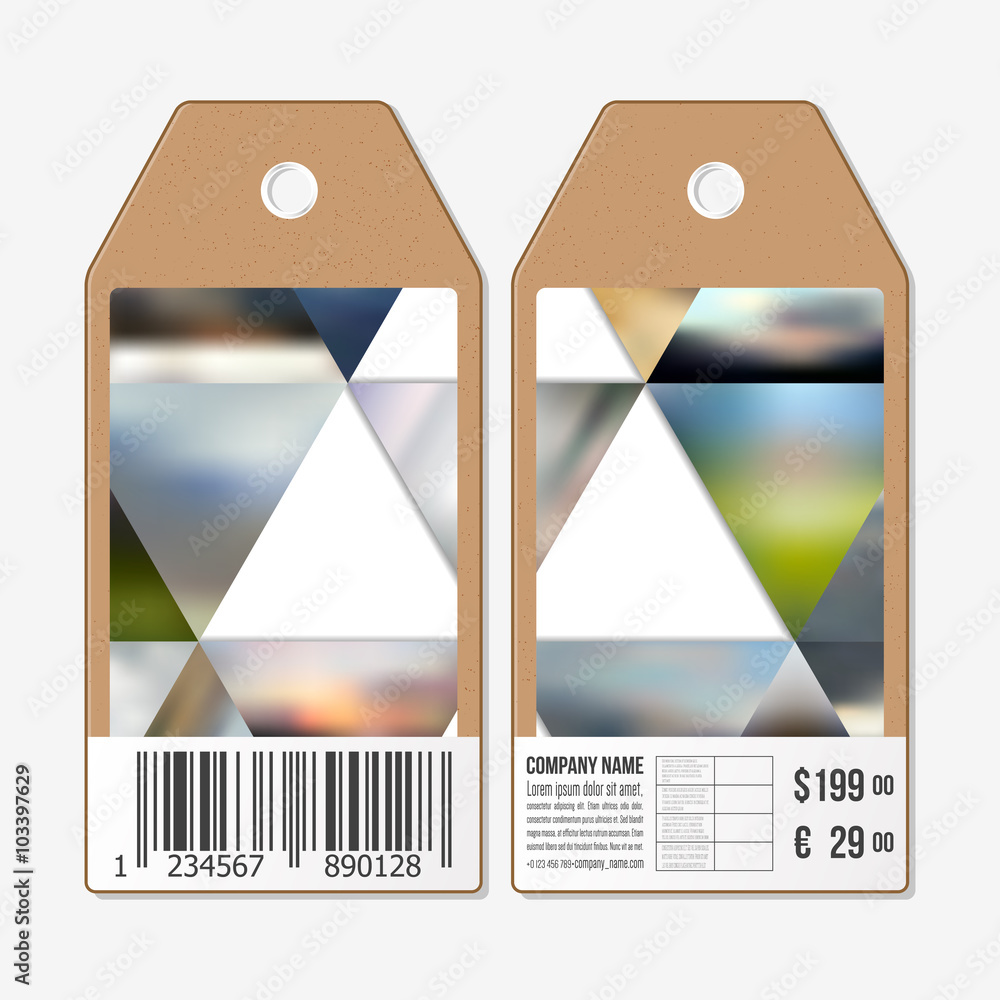 Vector tags design on both sides, cardboard sale labels with barcode ...