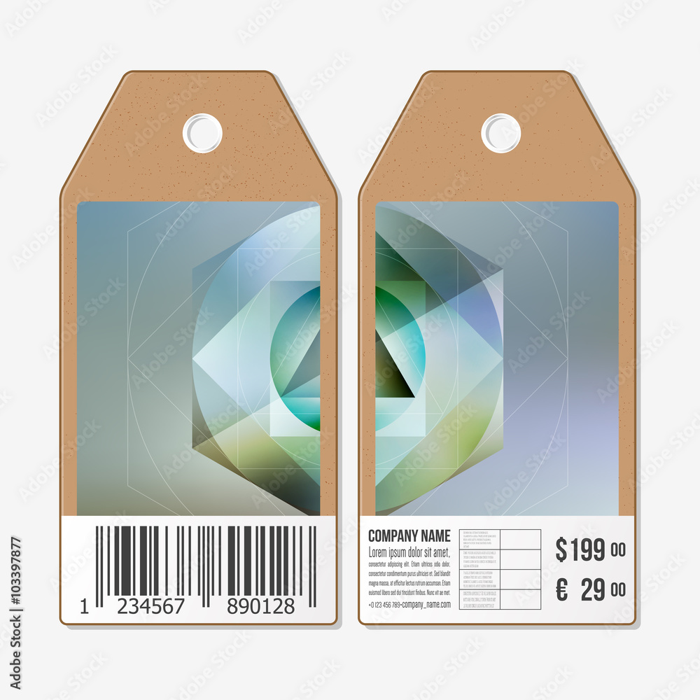 Vector tags design on both sides, cardboard sale labels with barcode ...