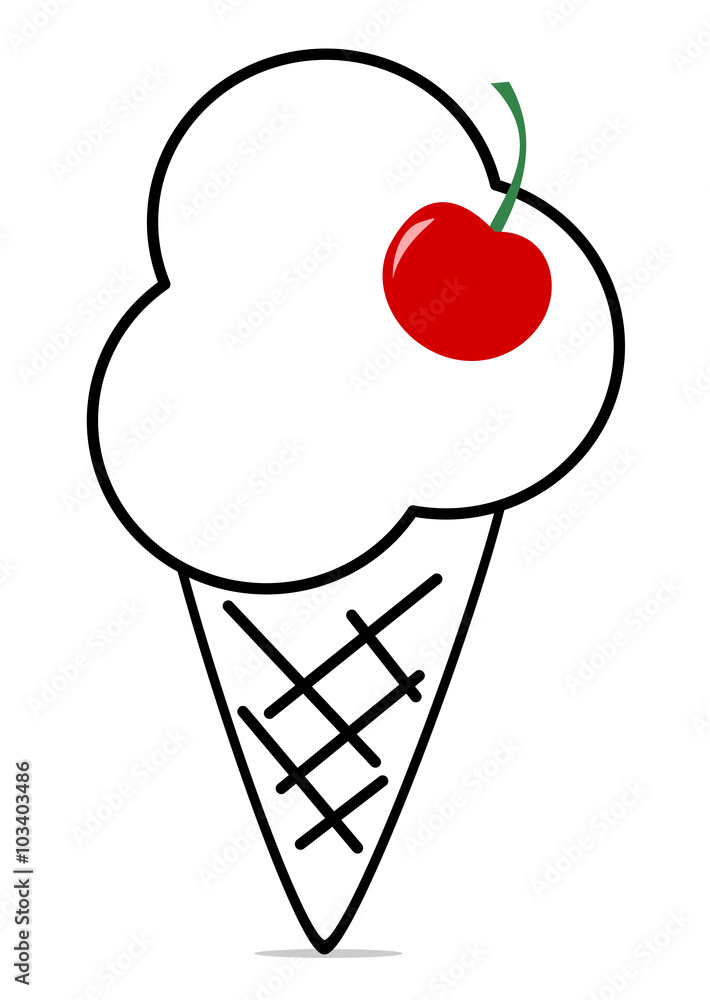 cute cartoon black white red ice cream with cherry vector illustration ...