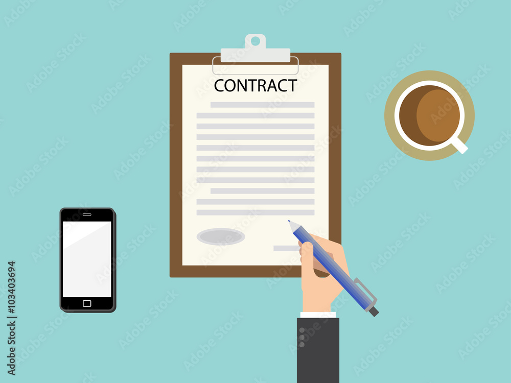 Contract clipboard. Flat design for business financial marketing ...