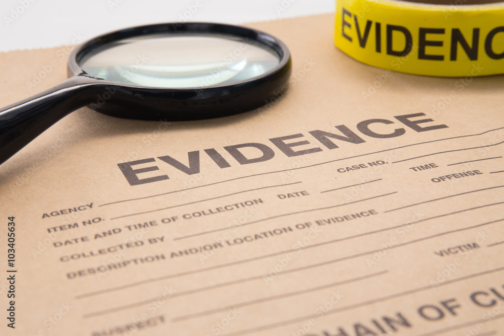 magnifying glass with forensic tool for crime scene investigatio Stock ...