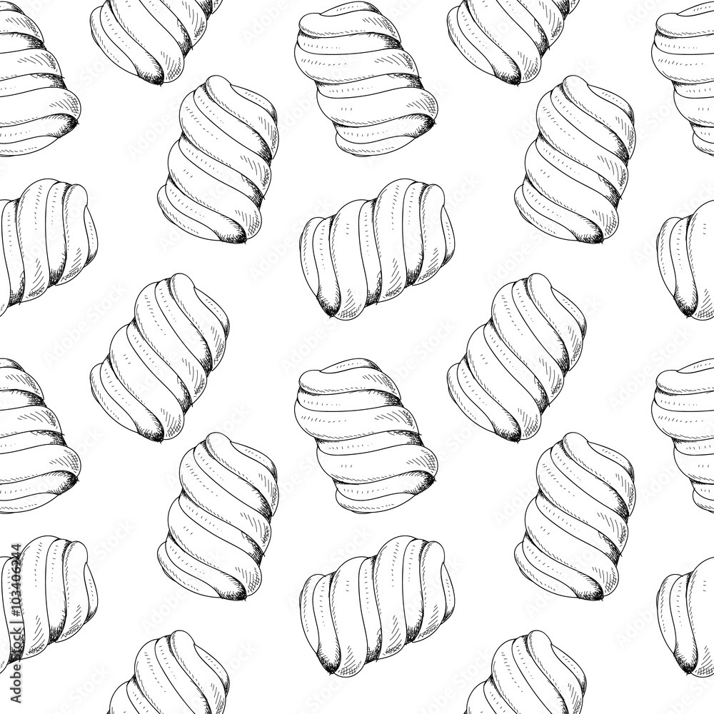 Seamless stylish pattern with marshmallow in sketch. Sweet pattern for ...