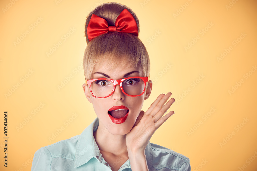 Beauty fashion nerd woman surprised,glasses.Pinup Stock Photo | Adobe Stock