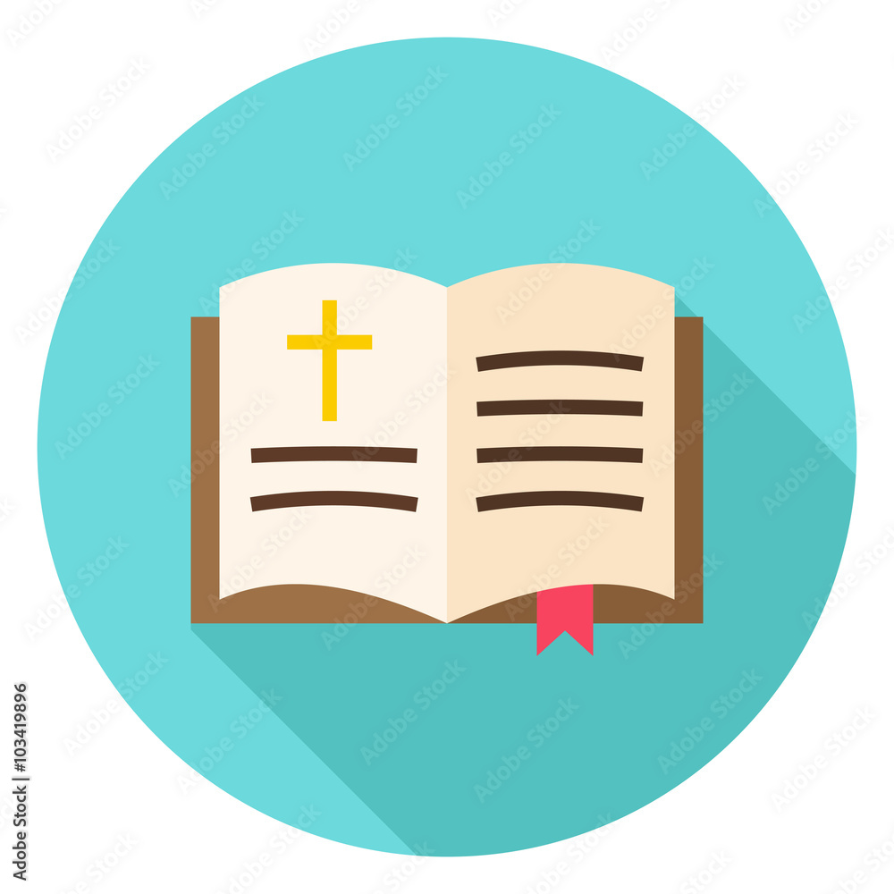 Open Christian Bible Book with Bookmark and Cross Circle Icon Stock ...