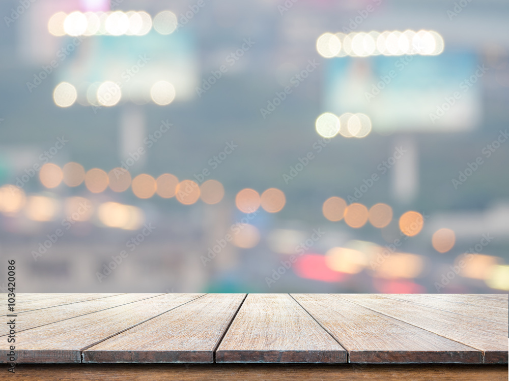 Blurred city background, with wooden Stock Photo | Adobe Stock