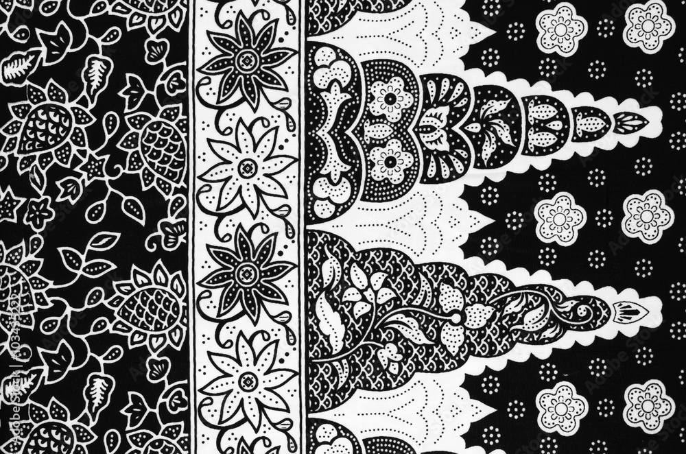 Pattern of beautiful Asean traditional batik in black and white. Stock ...
