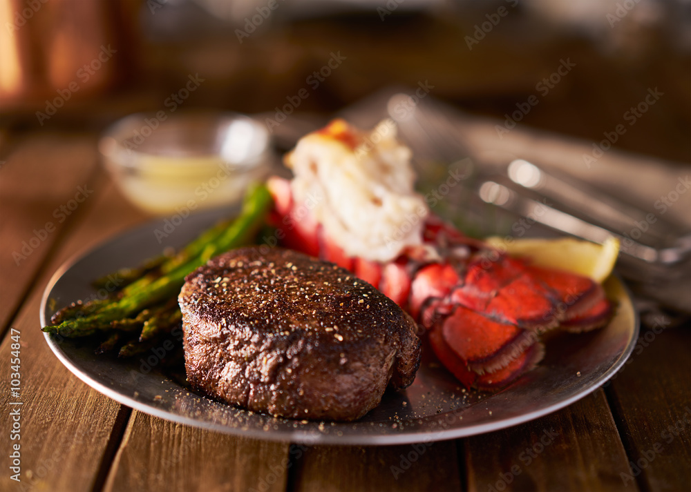 filet mignon steak with lobster tail surf and turf meal Stock Photo ...