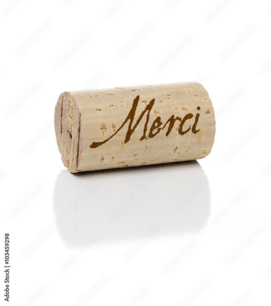 Merci Branded Wine Cork on White Stock Photo | Adobe Stock