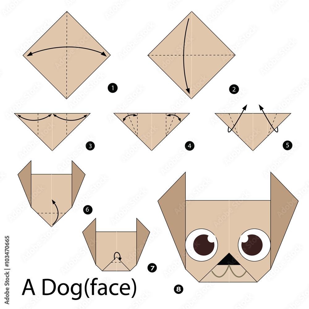 step by step instructions how to make origami dog. Stock Vector | Adobe ...