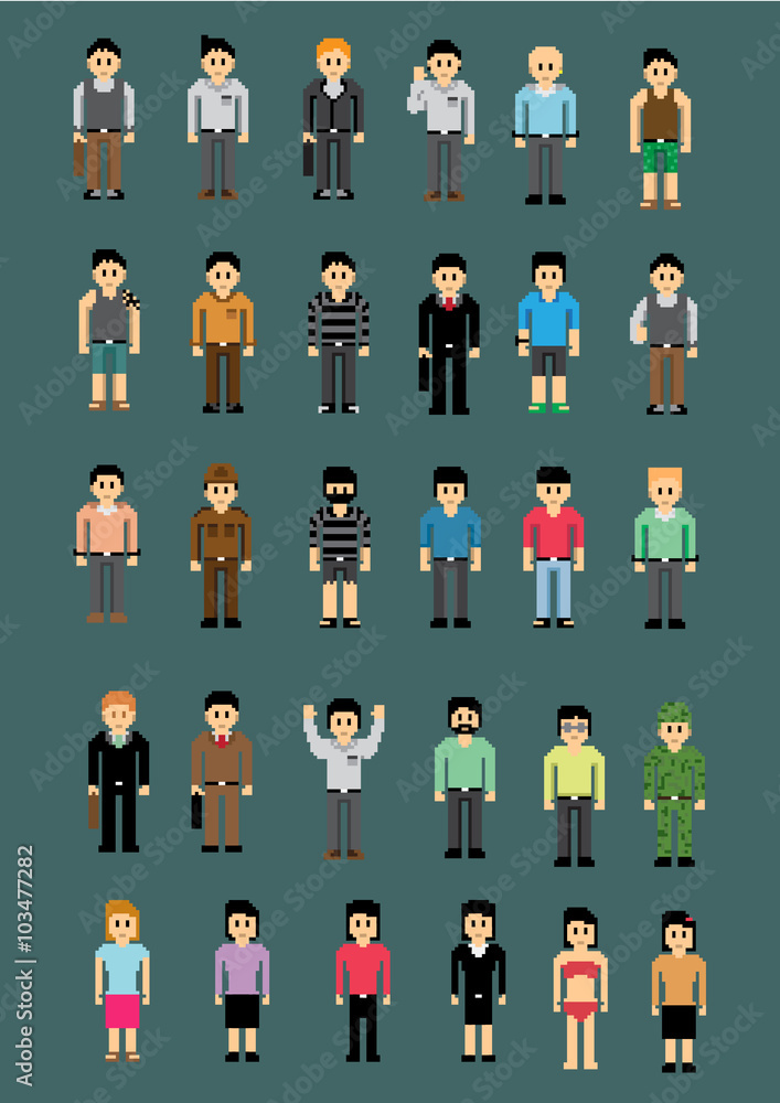 Set of Characters People Pixel, Vector illustratio Stock Vector | Adobe ...