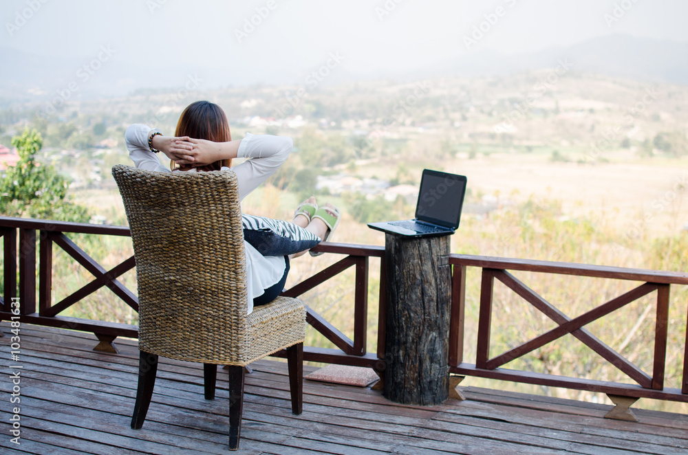 Woman relaxing from hard work Stock Photo | Adobe Stock