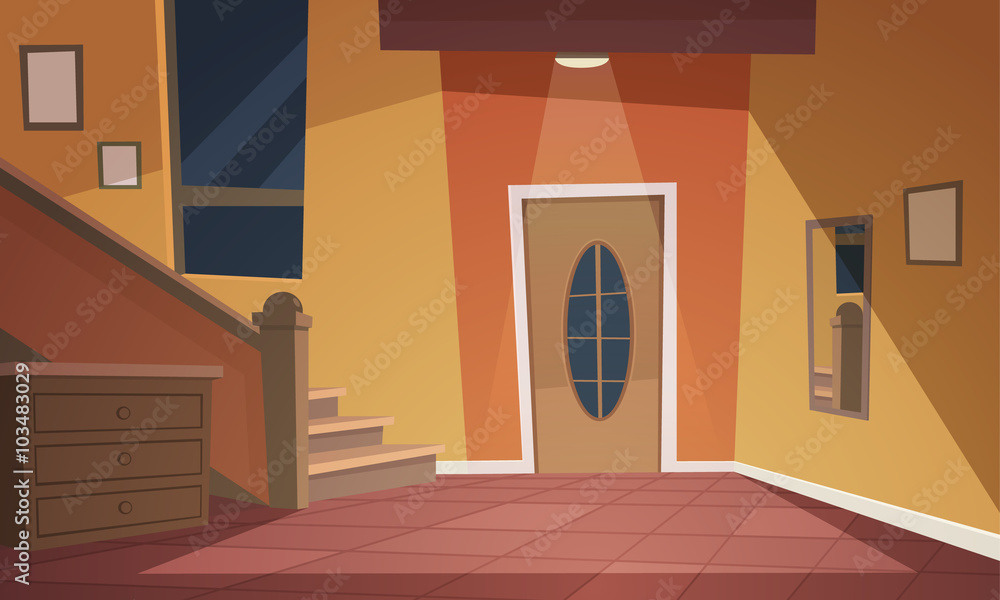 Cartoon illustration of retro style house hallway. Stock Vector | Adobe ...