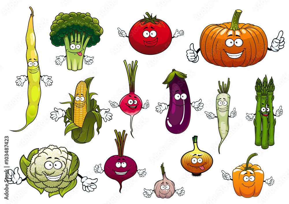 Healthy cartoon happy farm vegetables Stock Vector | Adobe Stock