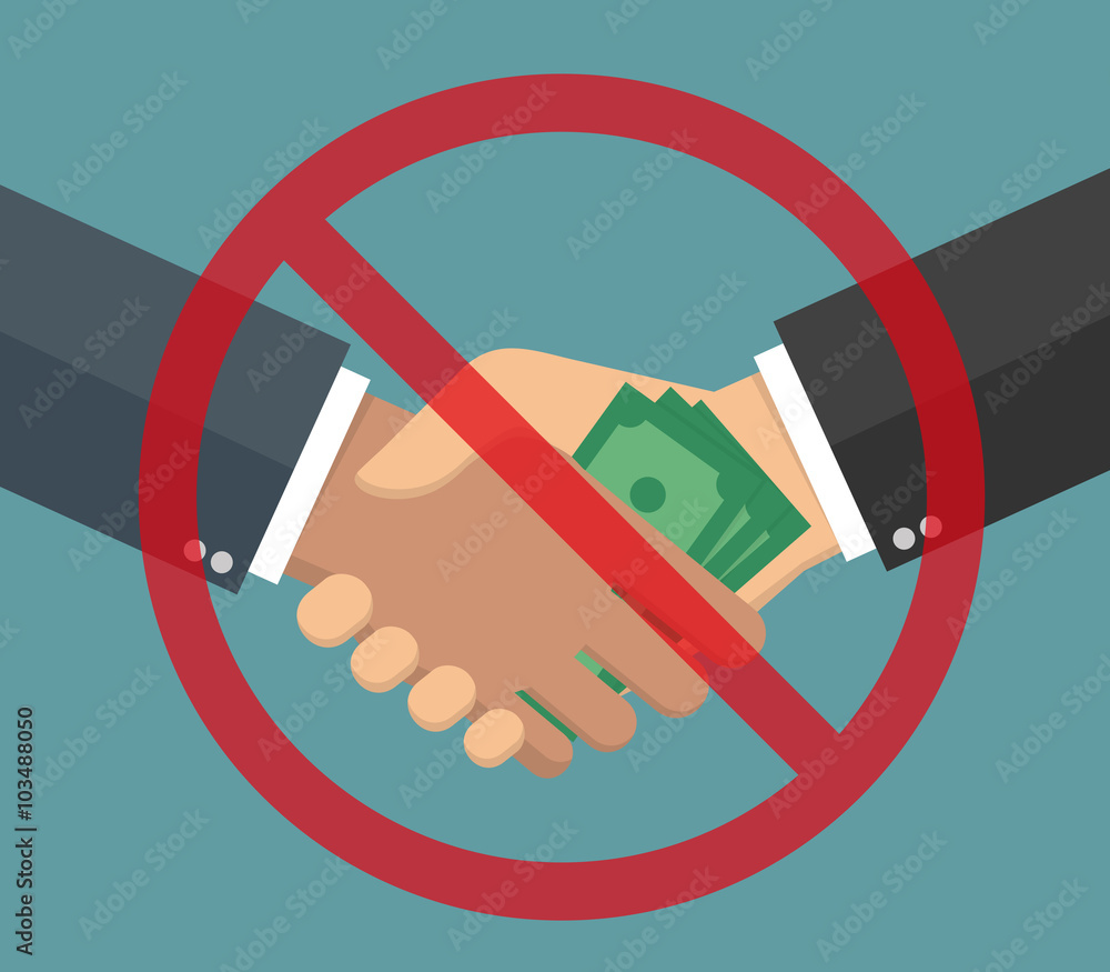 Anti-corruption concept hand giving money bills to another hand through ...