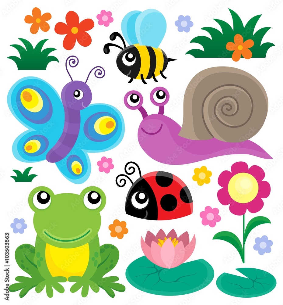 Spring animals and insect theme set 1 Stock-Vektorgrafik | Adobe Stock