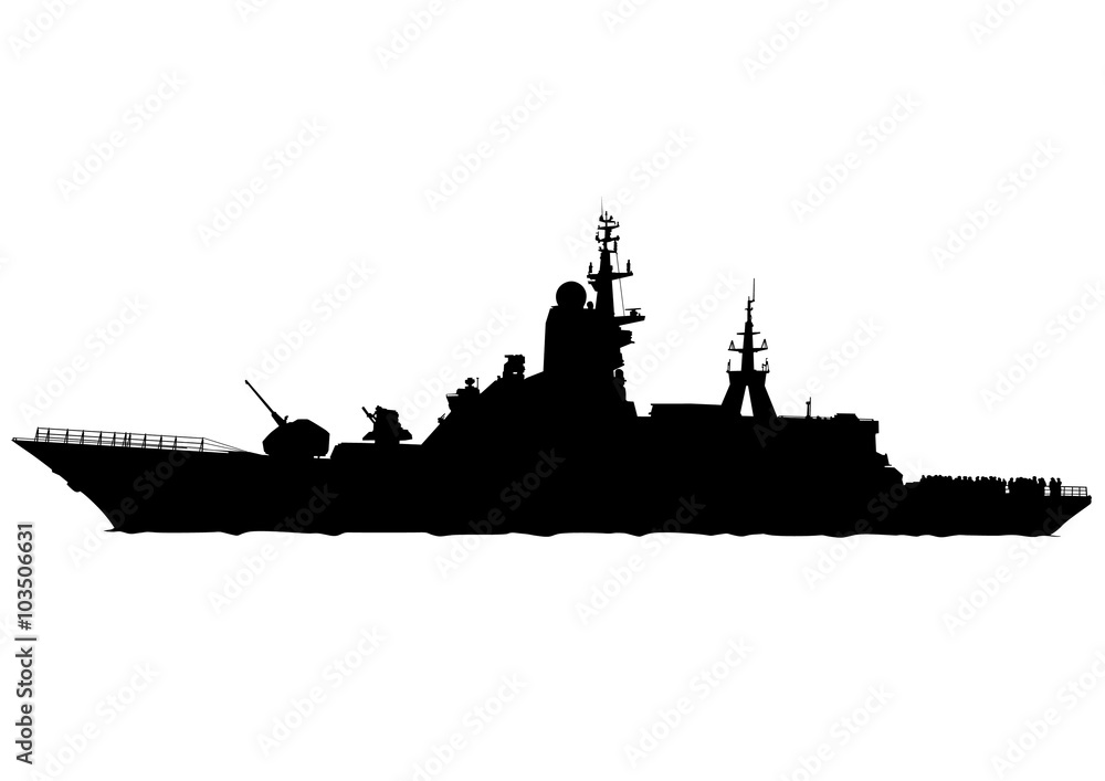 Silhouette of a large warship on a white background Stock Vector ...