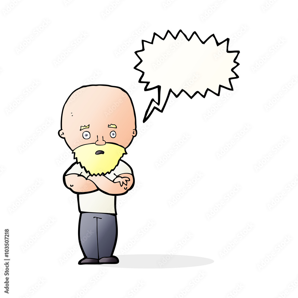 cartoon shocked bald man with beard with speech bubble Stock Vector ...