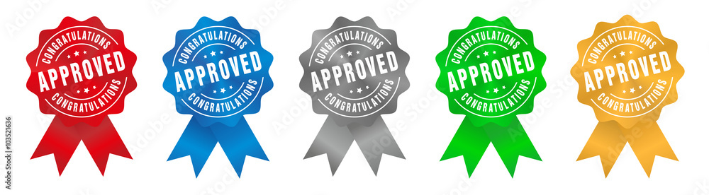 Vector Approved Congratulations Badge Ribbon Stock Vector | Adobe Stock