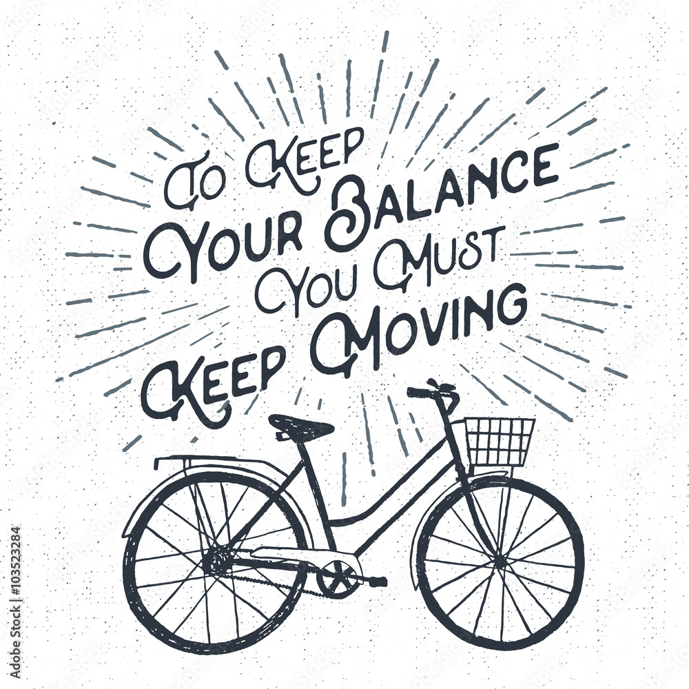 Hand drawn textured vintage label, retro badge with bicycle vector ...