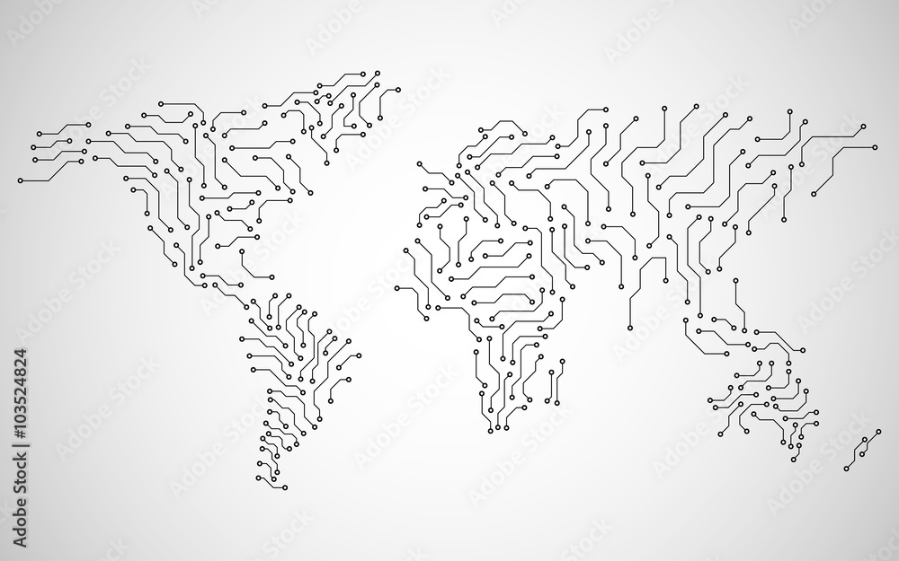World Map. Circuit board Stock Vector | Adobe Stock