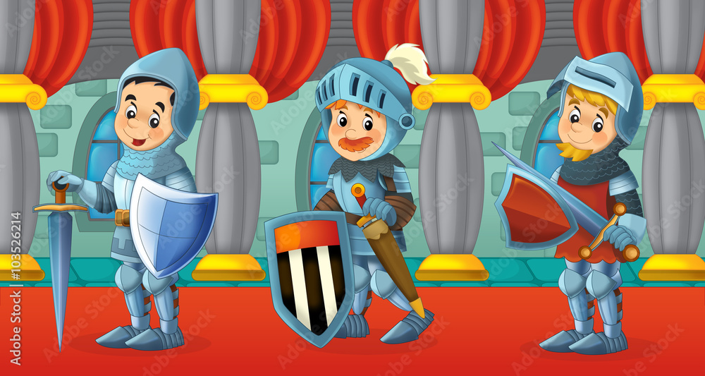 Cartoon scene with knights - illustration for the children Stock ...