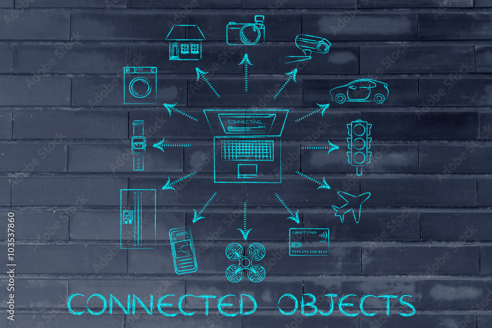 laptop and Internet of things, Connected Objects Stock Illustration ...