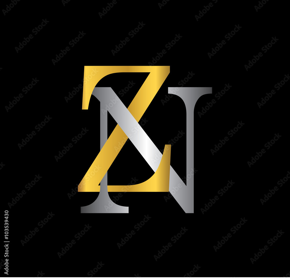 ZN initial letter with gold and silver Stock Vector | Adobe Stock