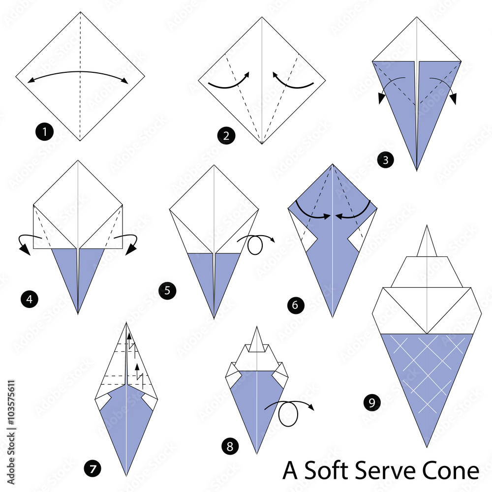 step by step instructions how to make origami A Soft Cream. Stock ...