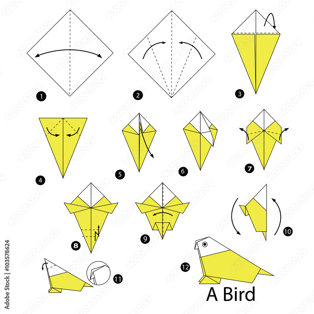 step by step instructions how to make origami A Bird. Stock Vector ...