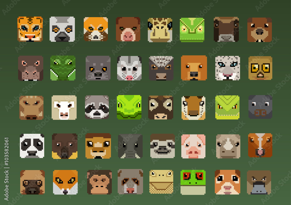 Face animal pixel collection ; Vector illustration Stock Vector | Adobe ...