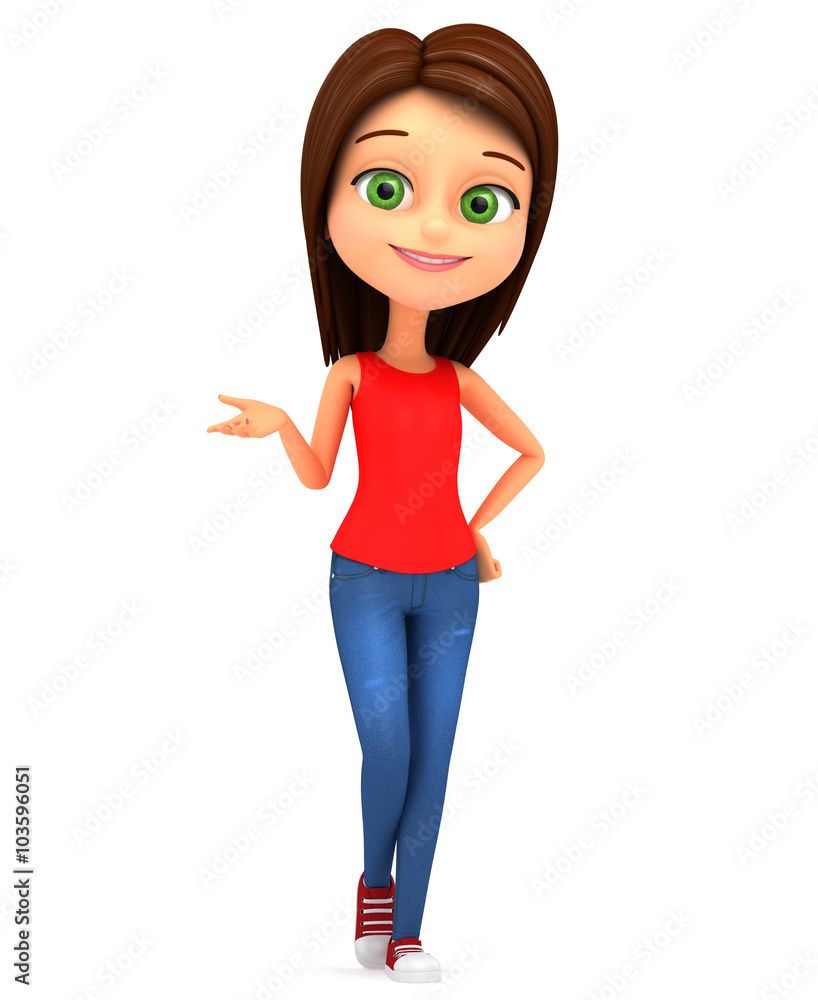 3d render illustration. Girl isolated on white background. Stock ...