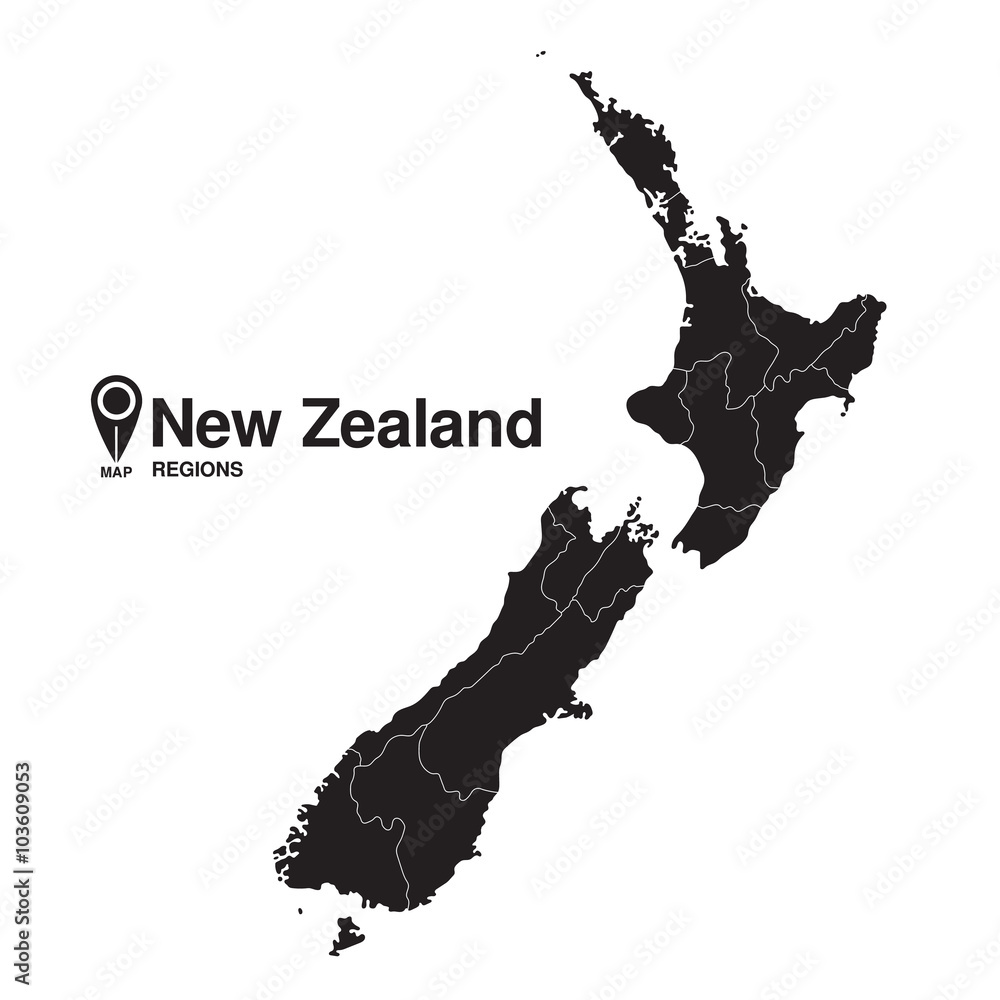 New Zealand silhouette regions map Stock Vector | Adobe Stock