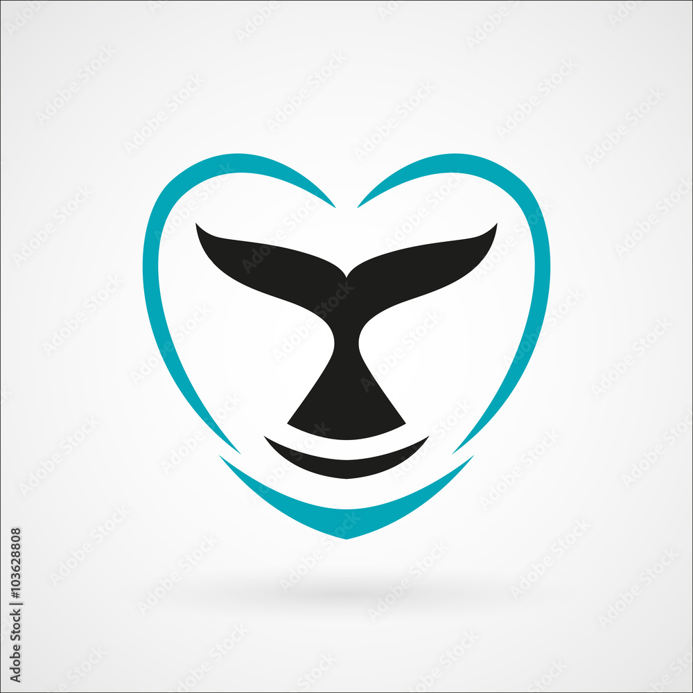 whale dolphin tail heart logo sign emblem vector illustration Stock ...