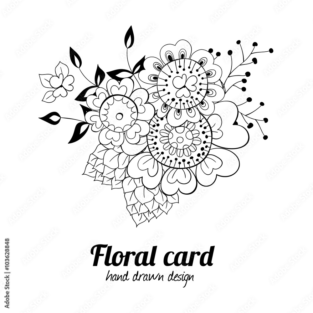 Hand drawn floral card Stock Vector | Adobe Stock