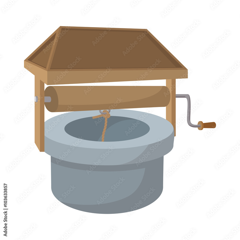 Well with a roof cartoon icon Stock Vector | Adobe Stock