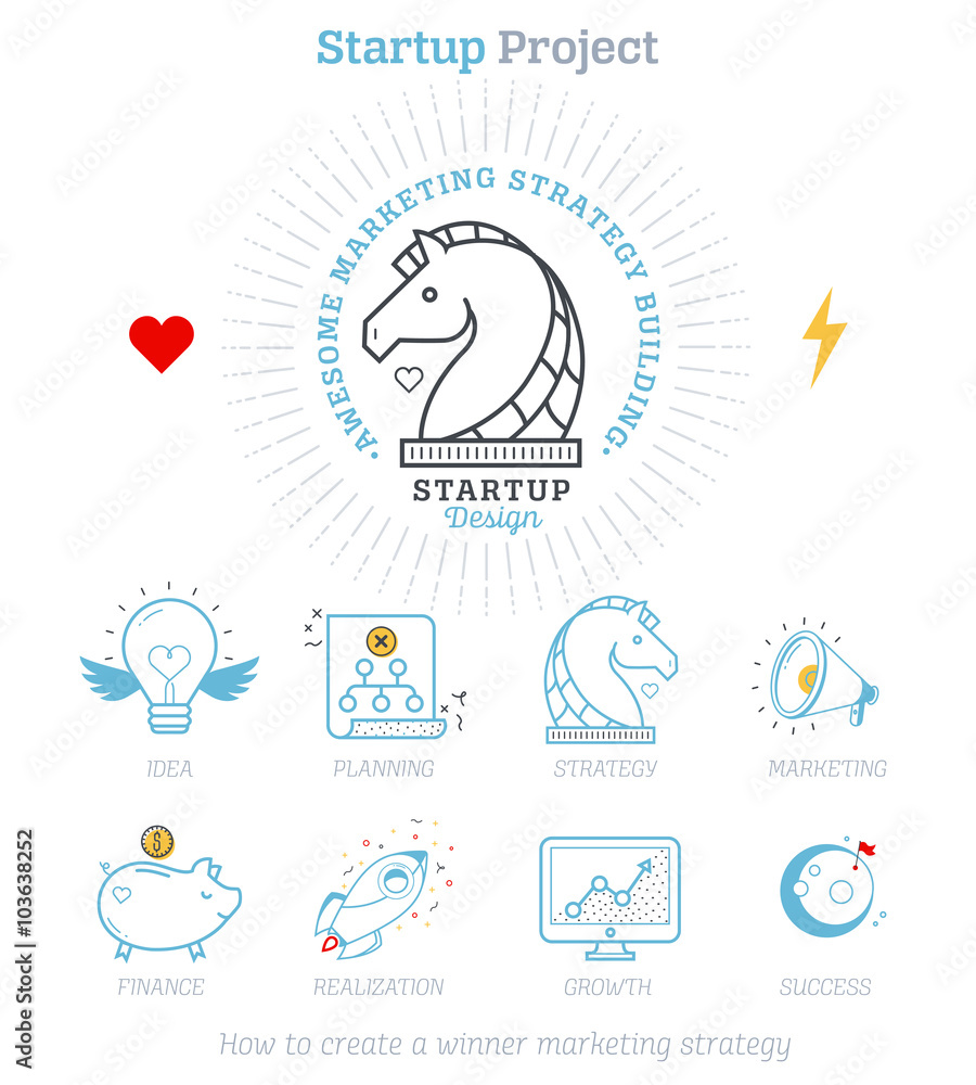 Thin line flat design of business project startup process, from idea ...