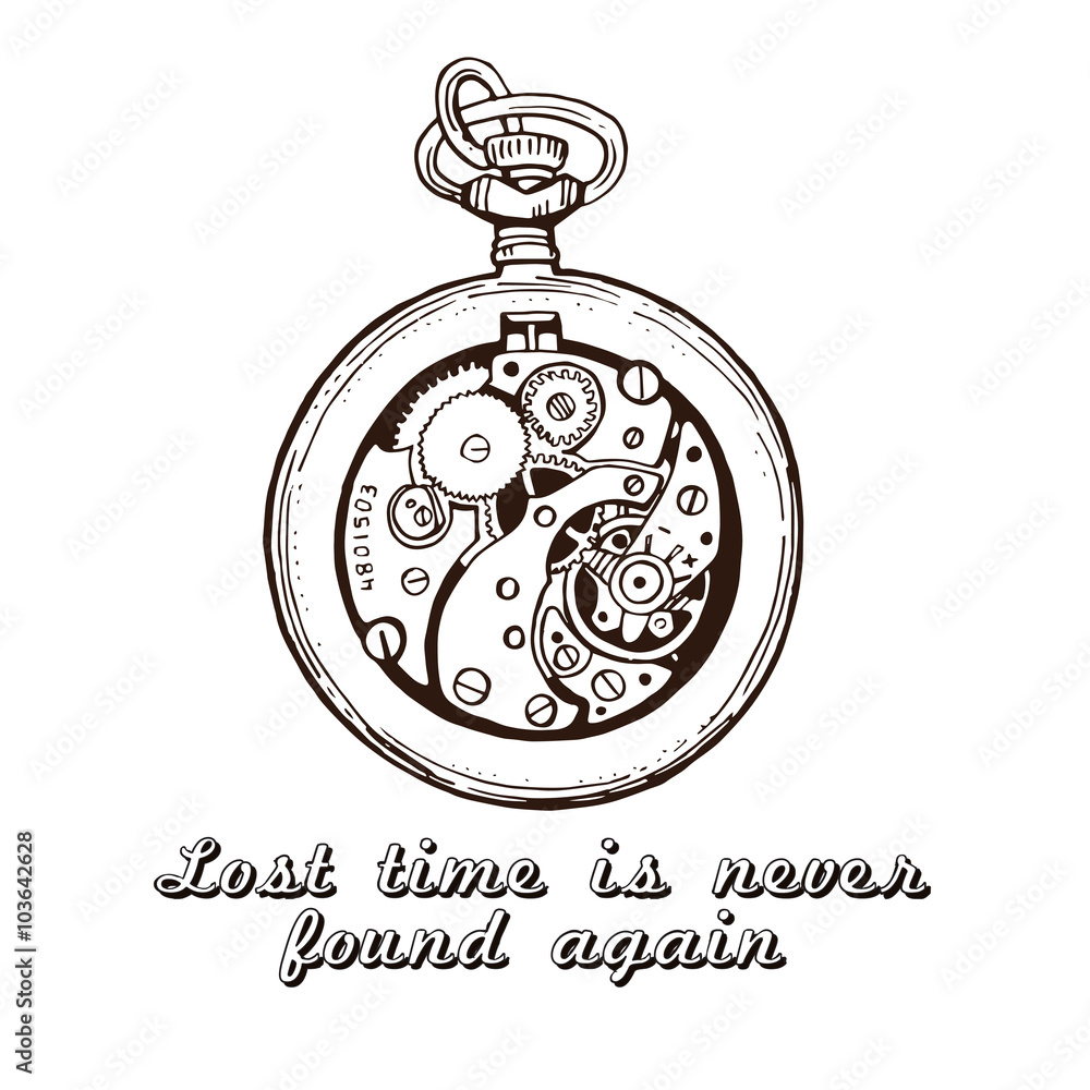 Hand drawn vintage watch clock sketch vector illustration Stock Vector ...