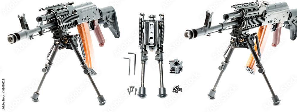 Weapon bipod. AK-47 machine gun on bipod. Stock-Foto | Adobe Stock