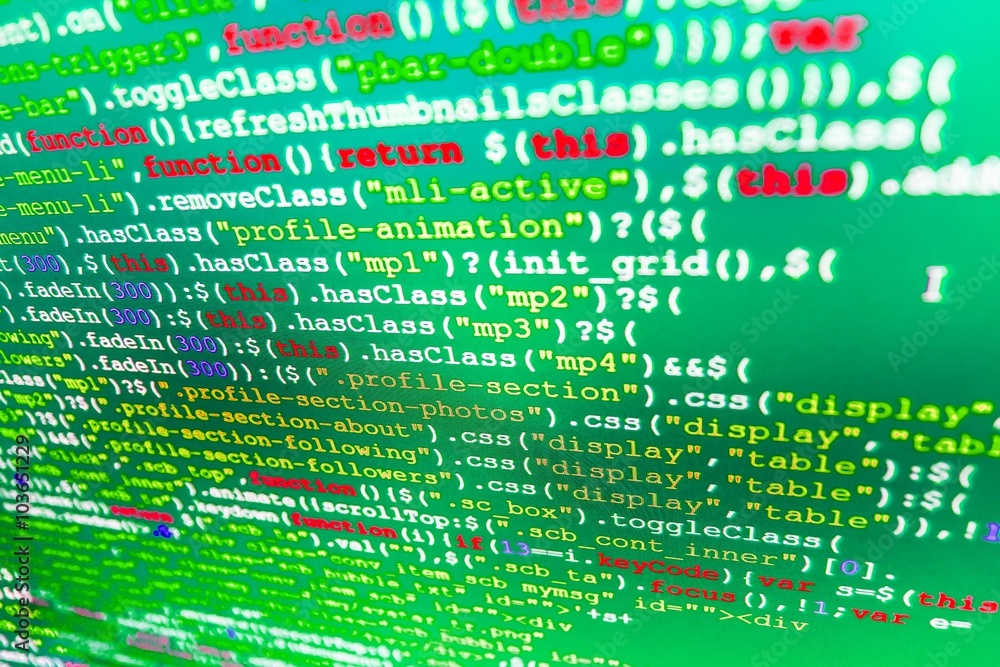 Software background. Programming code on computer screen. Website codes on computer monitor ...