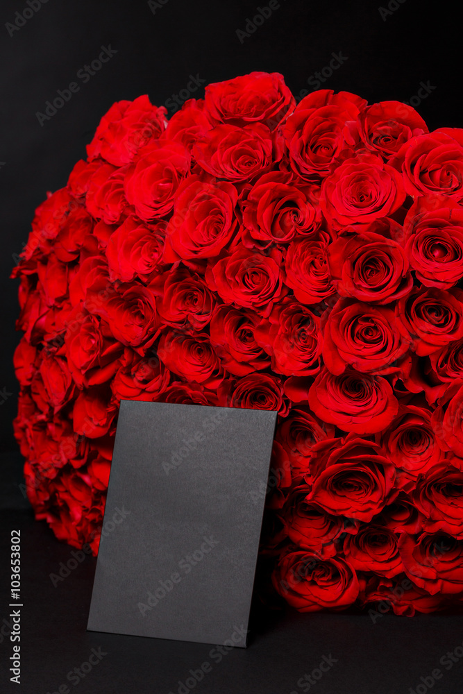 Romantic bouquet of luxury 101 red roses with a black card blank for ...