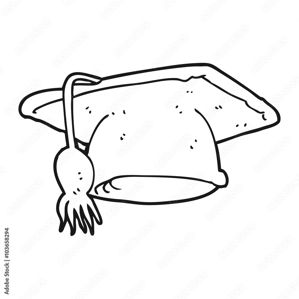 black and white cartoon graduation cap Stock Vector | Adobe Stock