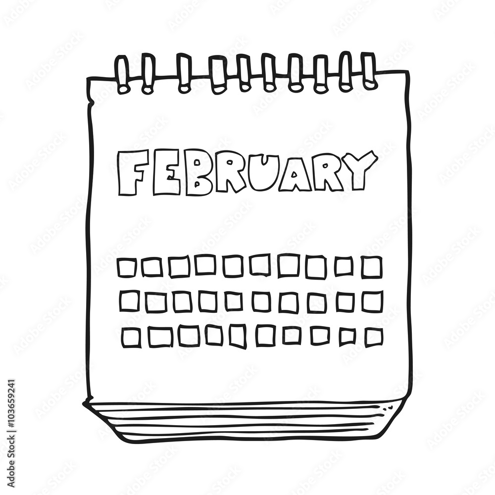 black and white cartoon calendar showing month of february Stock Vector ...