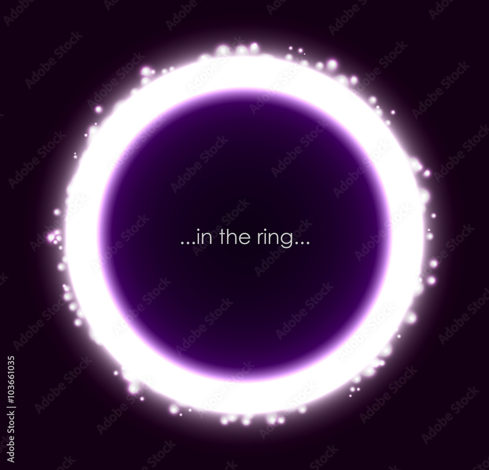 Abstract white neon glow ring with sparks. Vector sparkling round light ...