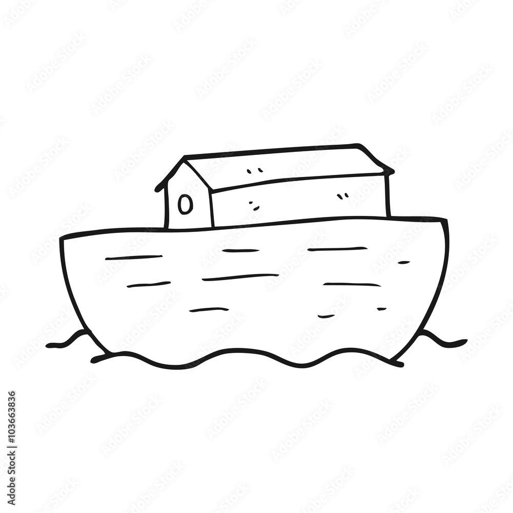 black and white cartoon noah's ark Stock Vector | Adobe Stock