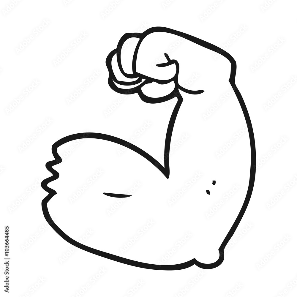 black and white cartoon strong arm flexing bicep Stock Vector | Adobe Stock