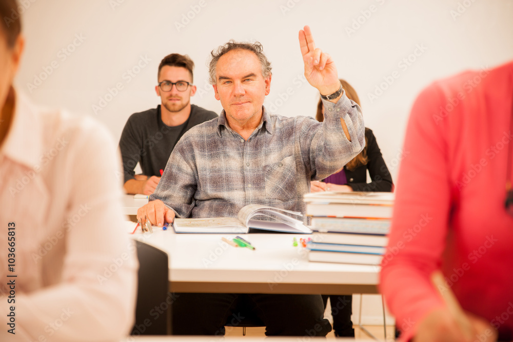 Group of people of different age sitting in classroom and attend Stock ...