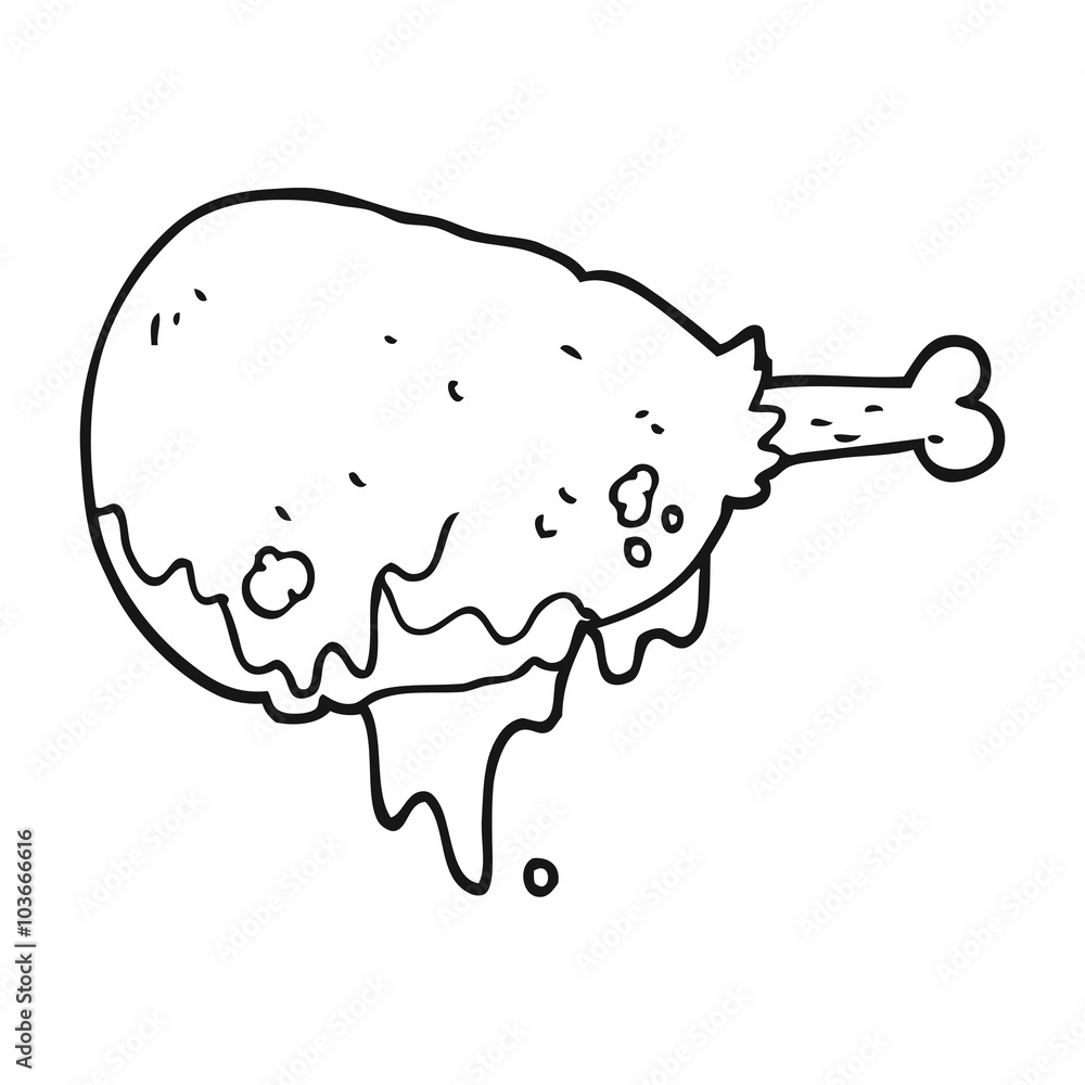 black and white cartoon cooked chicken leg Stock Vector | Adobe Stock